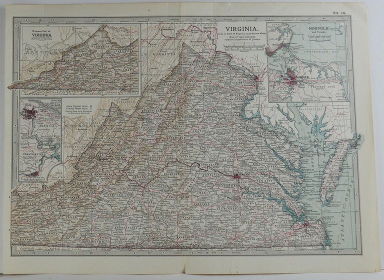 Original Antique Map of Virginia, circa 1890 For Sale at 1stDibs