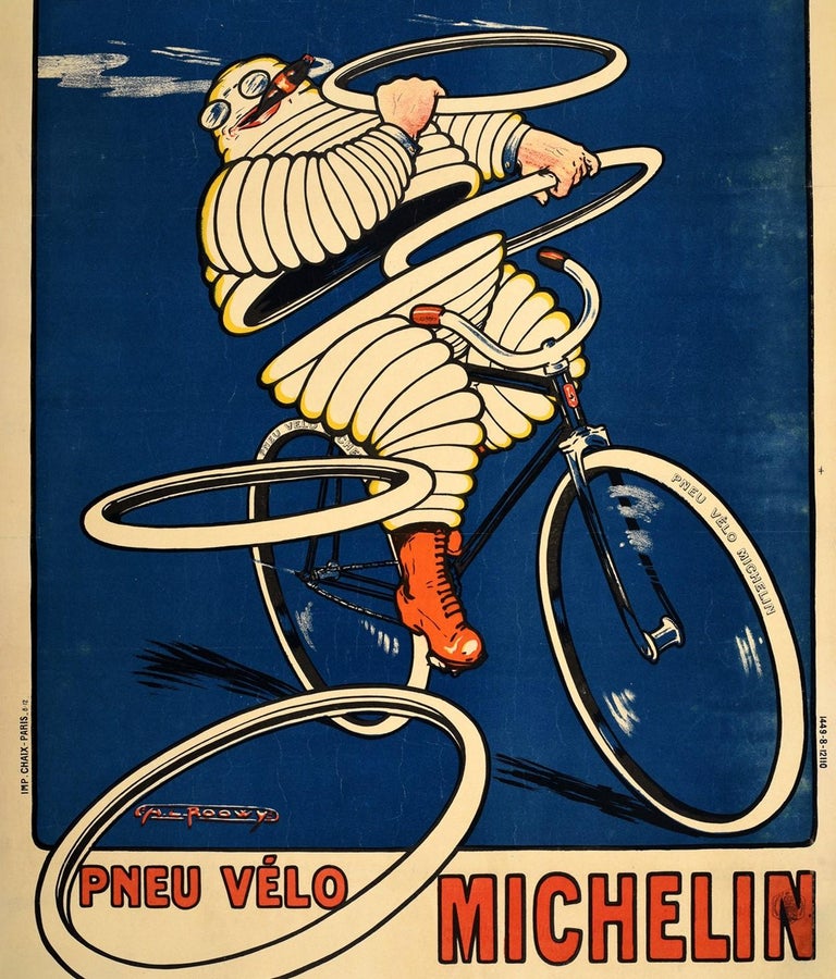 Original Antique Michelin Poster Pneu Velo Michelin Man Bibendum ...