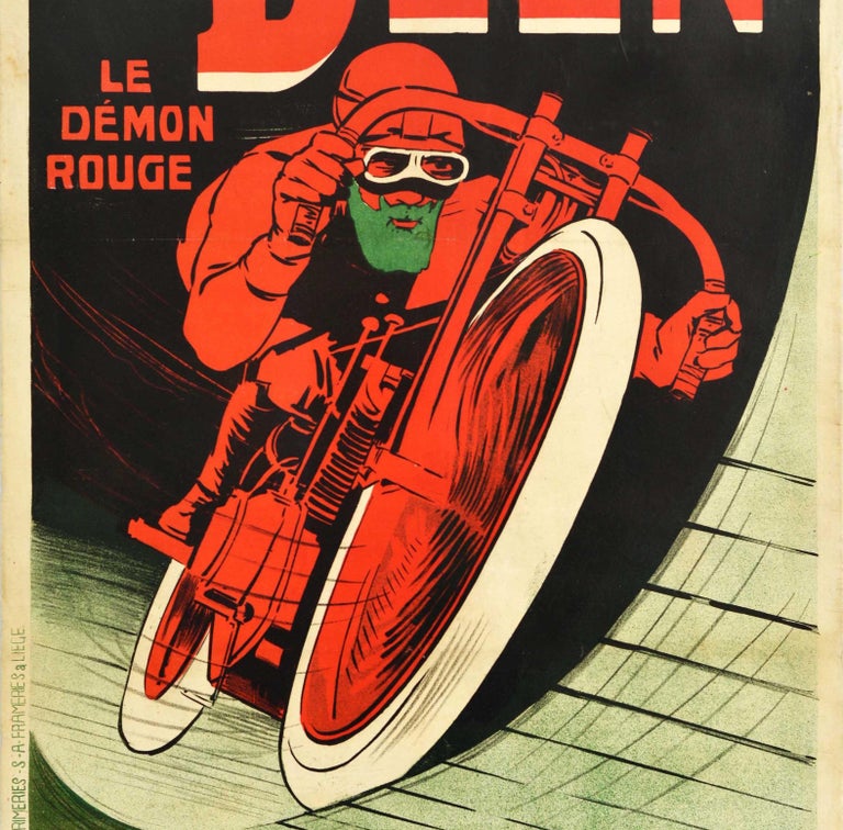 Original Antique Motorsport Circus Poster Deen Le Demon Rouge Red Devil ...