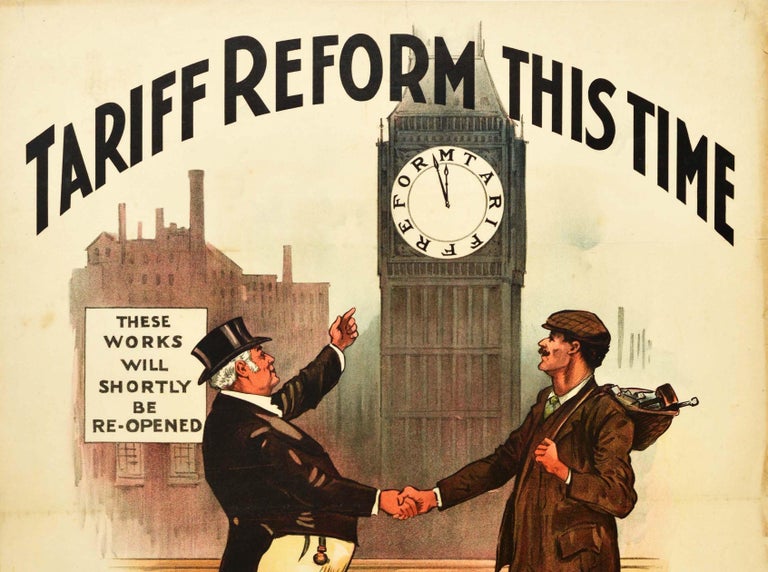 Original Antique Political Poster Tariff Reform This Time Clock John ...