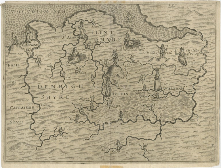 Original Antique Poly-Olbion Map of Denbighshire and Flintshire, Wales ...