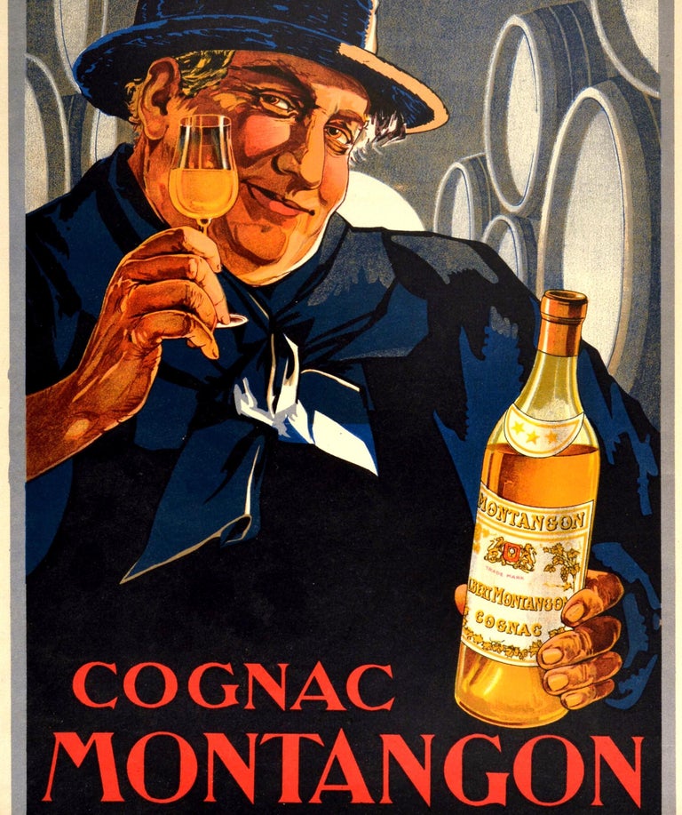 Original Antique Poster Cognac Montangon France Alcohol Drink ...