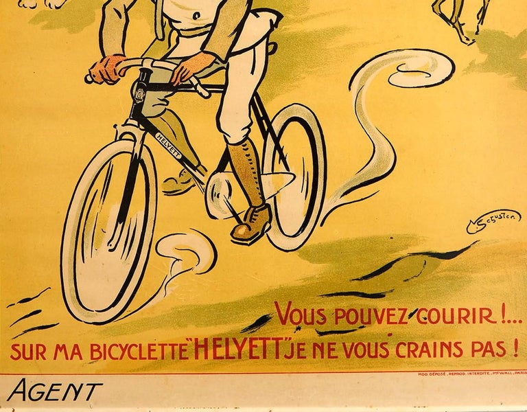 Original Antique Poster Cycles Helyett French Bicycle Safari Animals ...
