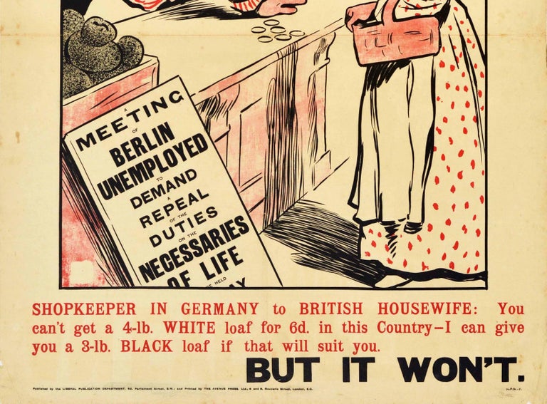 Original Antique Poster Eye Opener Tariff Reform Food Taxes German ...