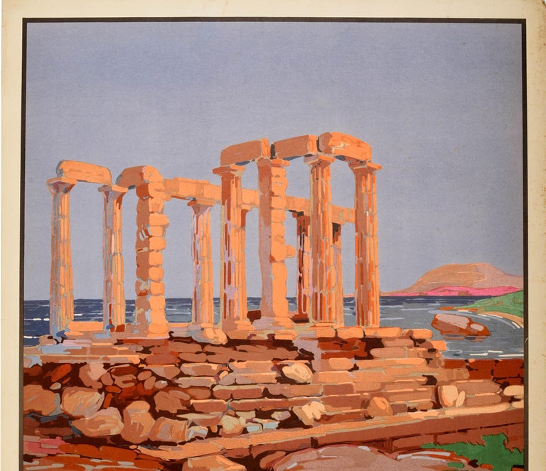 Original Antique Poster Greece Hellenic State Railway Ancient Ruins ...