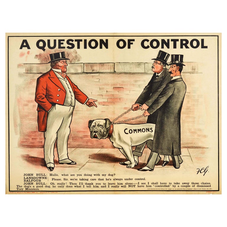 Original Antique Poster Liberals Control Commons Lords Tory John Bull ...