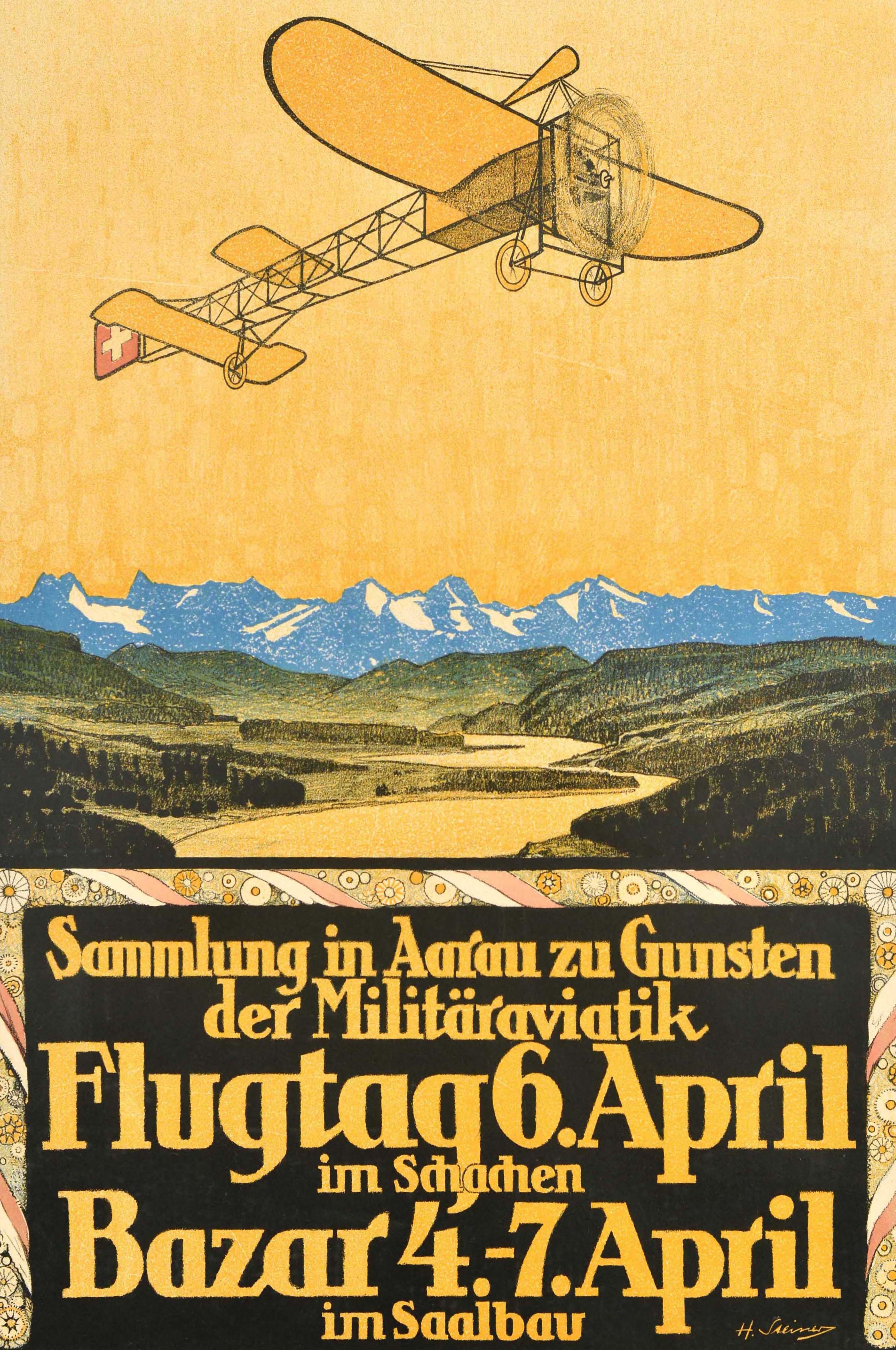 Original Antique Poster Military Aviation Air Show Flugtag Aarau ...