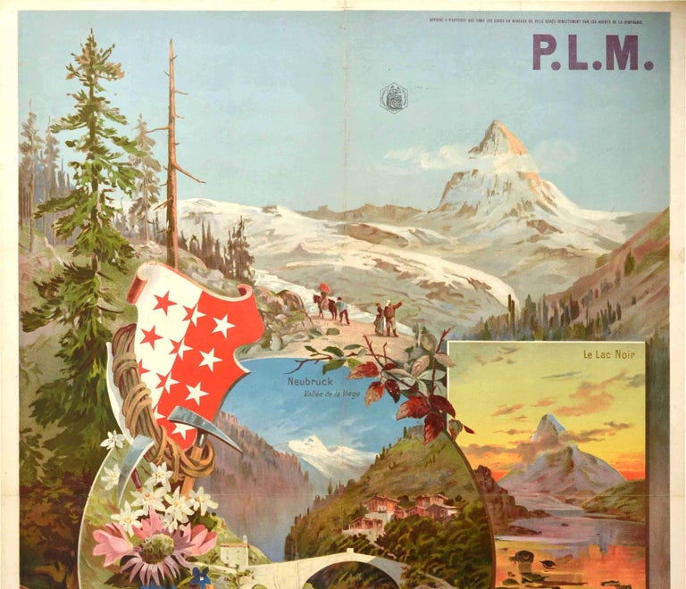 Original Antique Poster PLM Railway Paris Zermatt Matterhorn Lac Noir ...