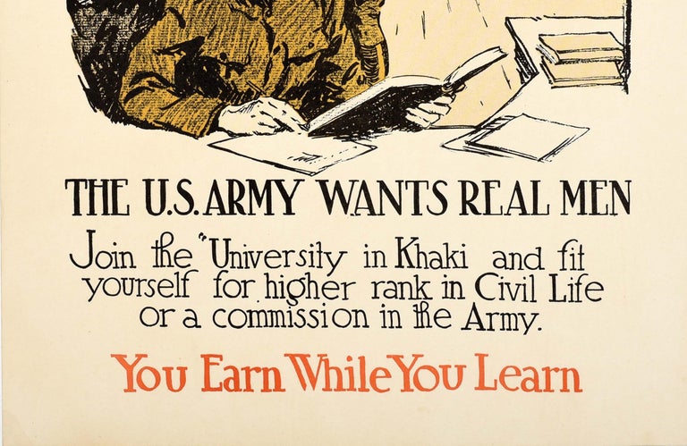 Original Antique Poster US Army Wants Real Men Military Recruitment ...