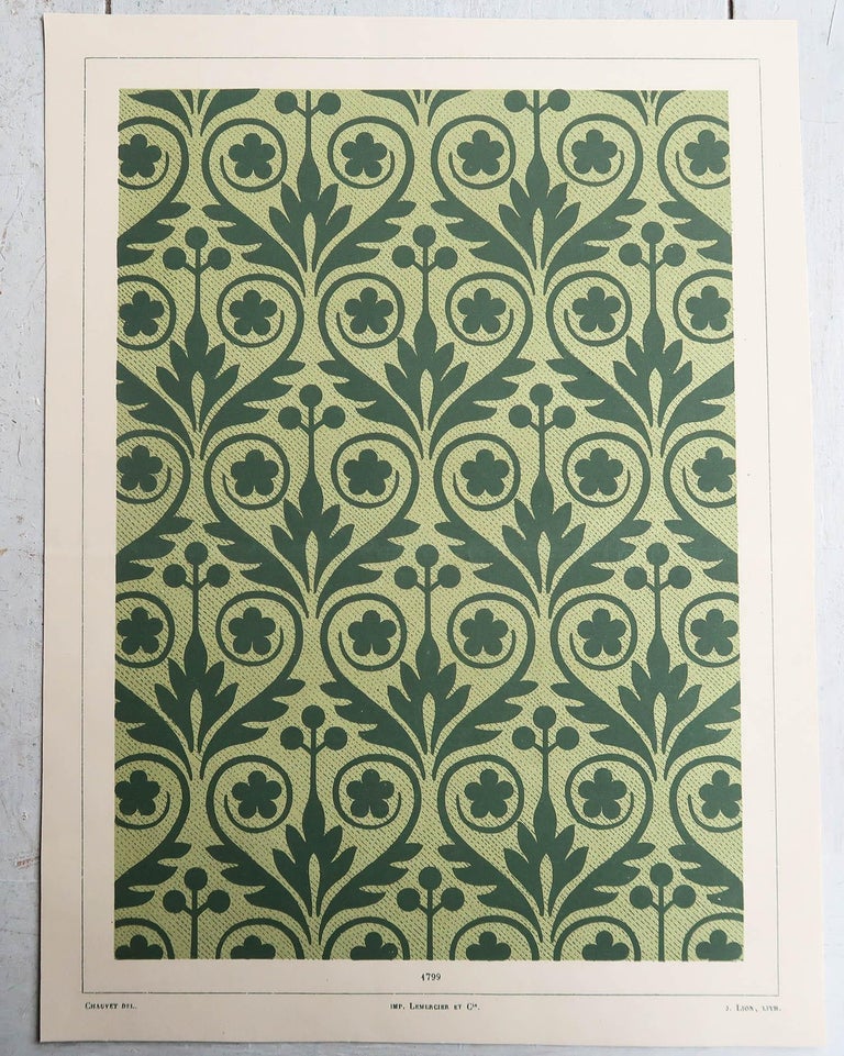 Original Antique Print of 17th Century French Textile Design. France ...