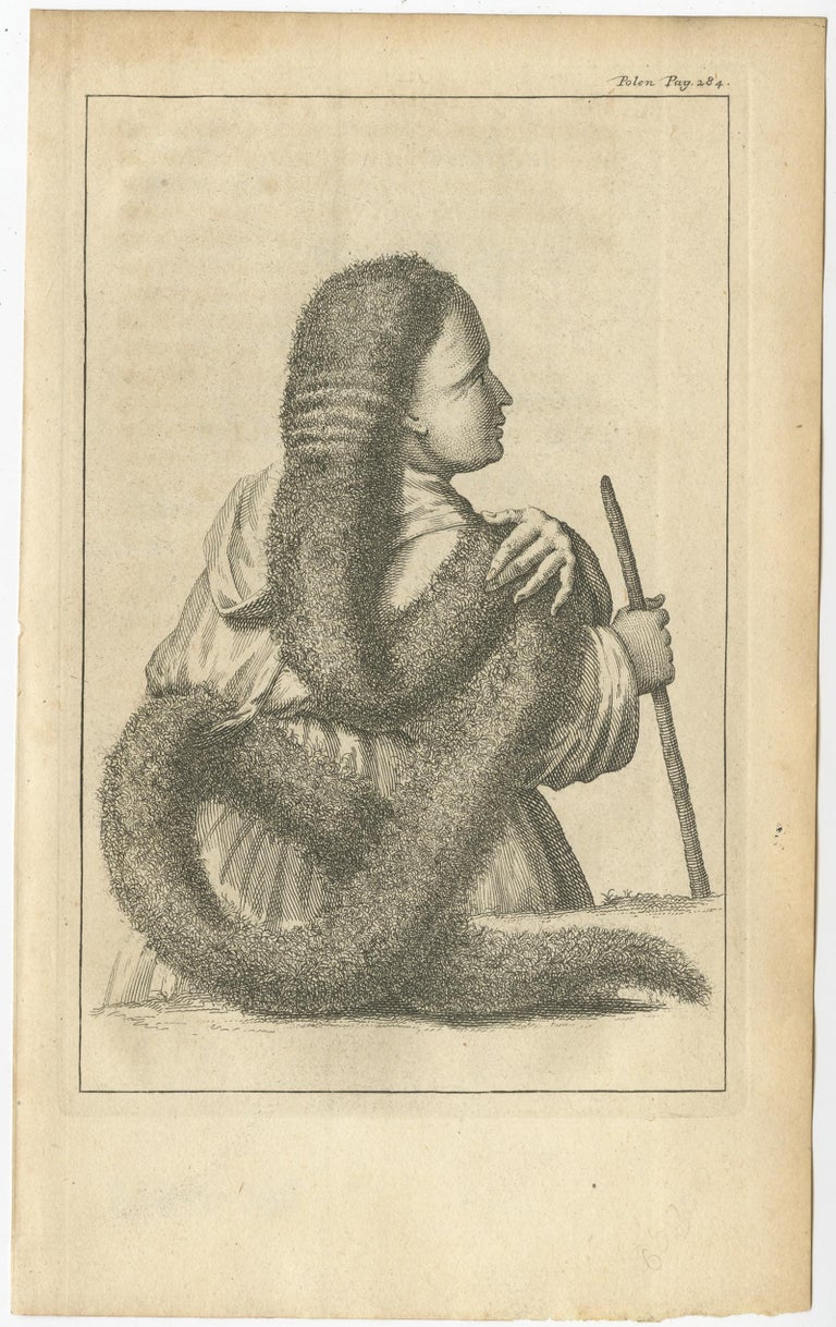 Original Antique Print of a Woman with Hair in a Polish Plait, 1734 For ...