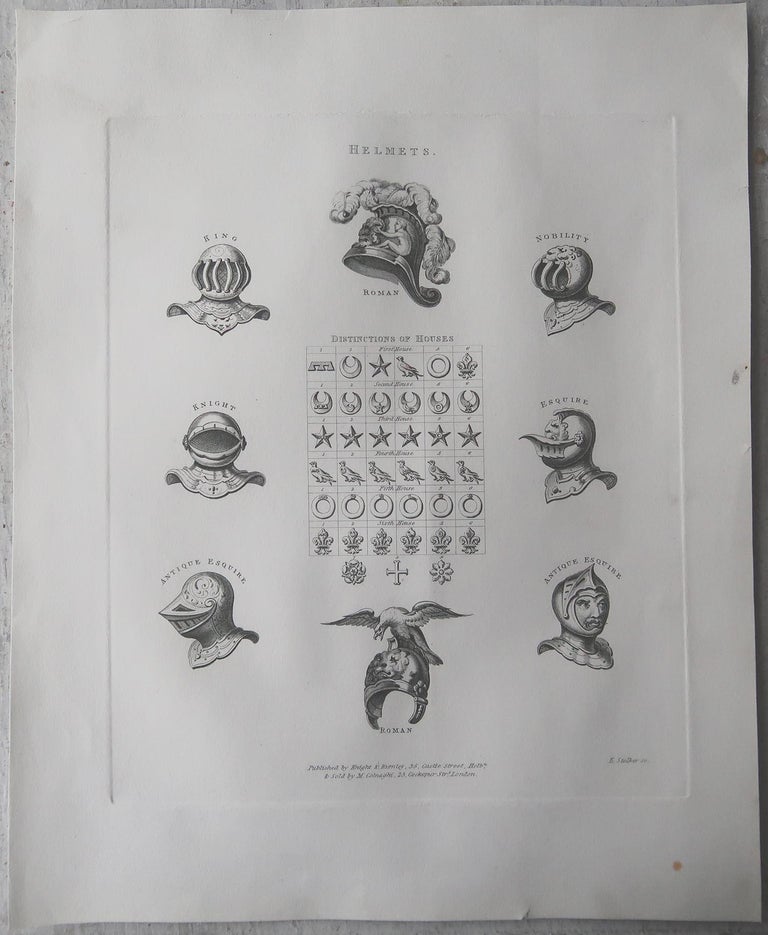 Original Antique Print of Armour / Helmets, Circa 1820 For Sale at 1stDibs