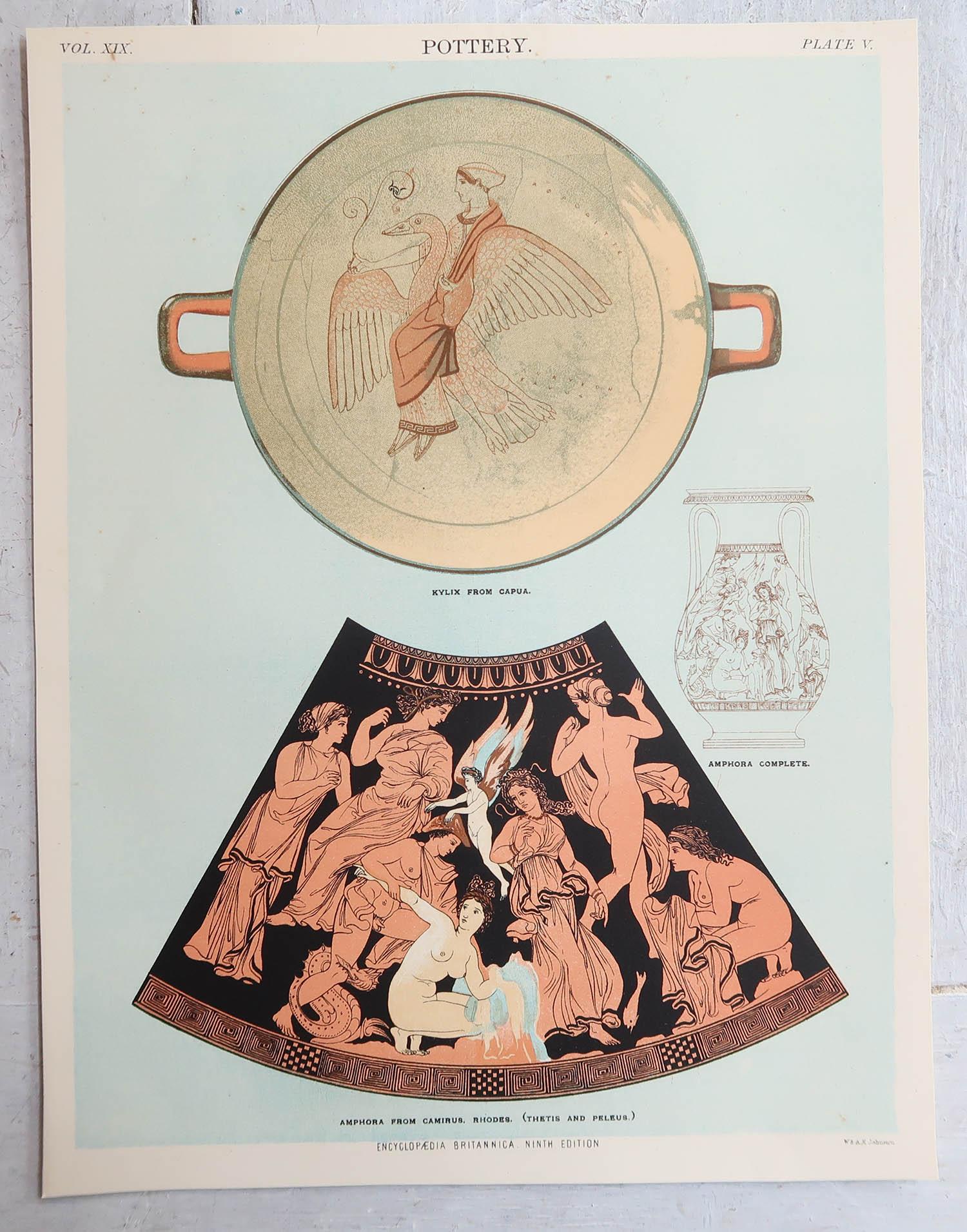 Original Antique Print of Greek Pottery, circa 1890 For Sale at 1stDibs