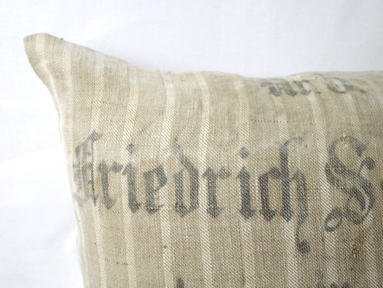 Original Antique Printed German Stripe Feed Sack Pillow For Sale at 1stDibs