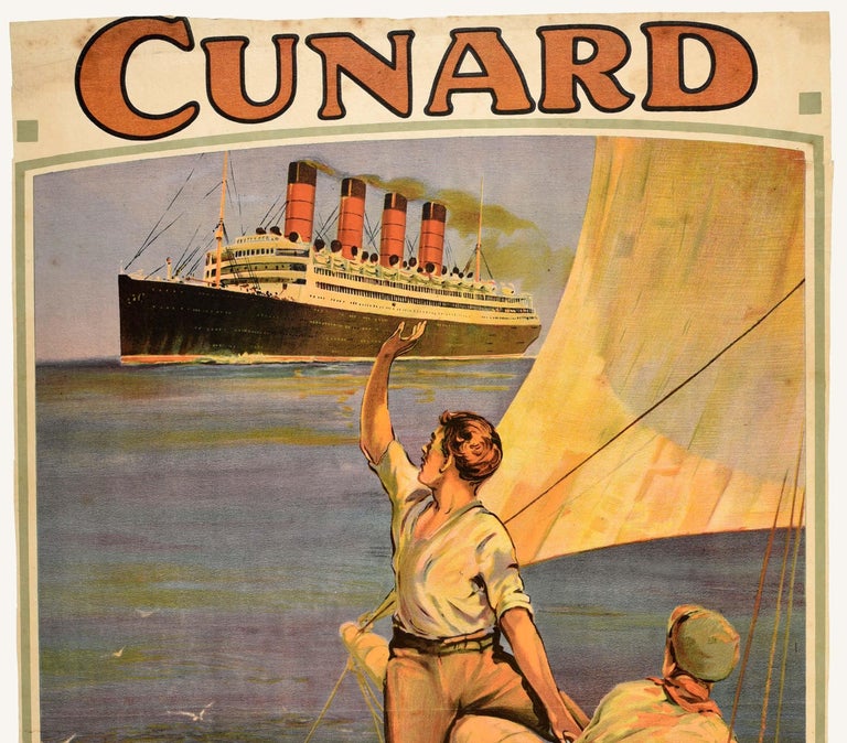 Original Antique Travel Poster Cunard Europe America Aquitania Ocean ...