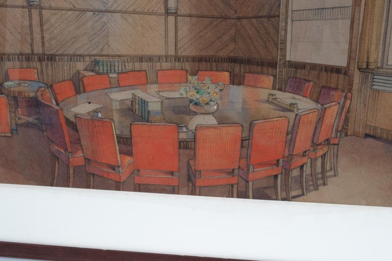 Original Architectural Interior Rendering in Gouache and Pencil For ...