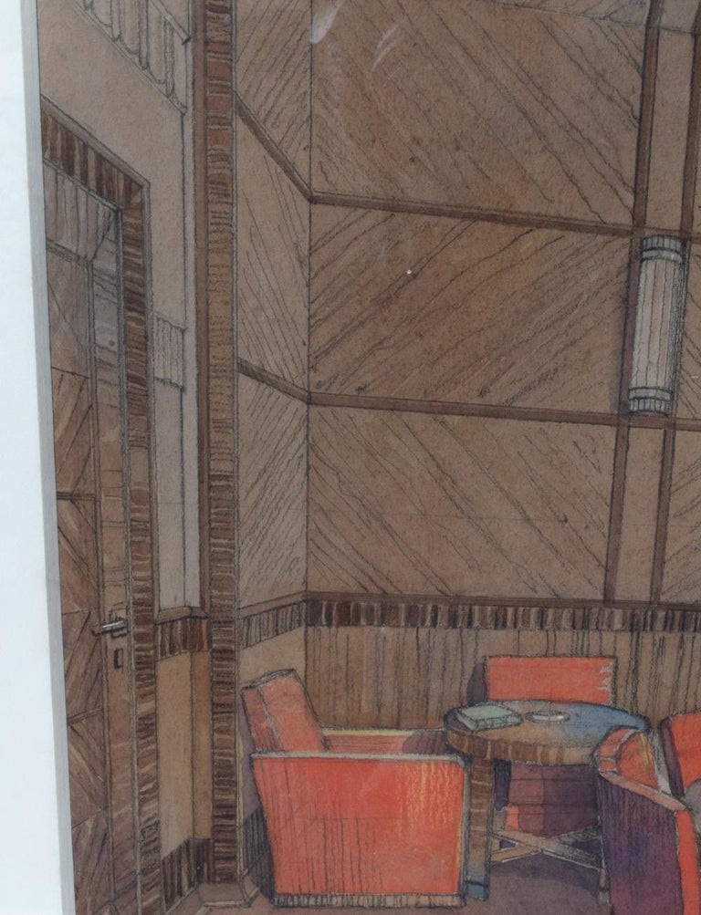 Original Architectural Interior Rendering in Gouache and Pencil For ...