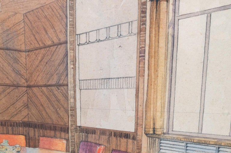 Original Architectural Interior Rendering in Gouache and Pencil For ...