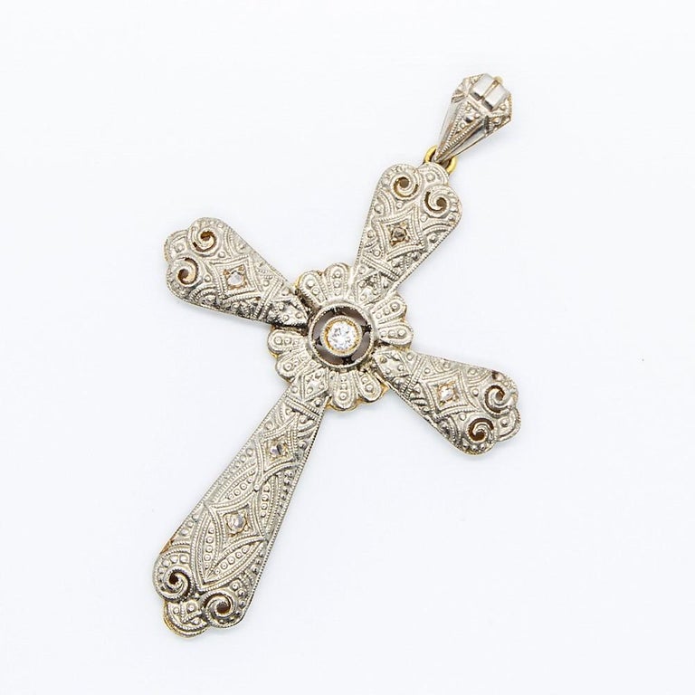 Original Art Deco 18 Karat Gold and Platinum Diamonds Cross at 1stDibs