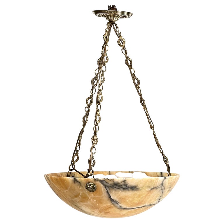 Original Art Deco Alabaster Hanging Lamp Ceiling Lamp Bronze at 1stDibs