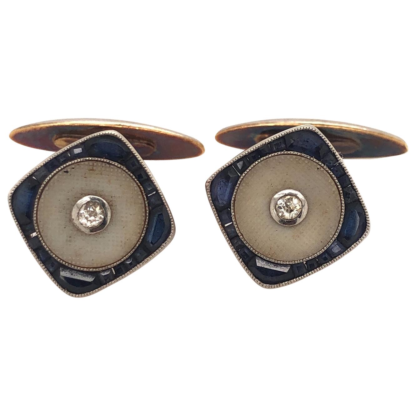 Art Deco Diamond Sapphire Gold Classic Cufflinks For Sale at 1stDibs