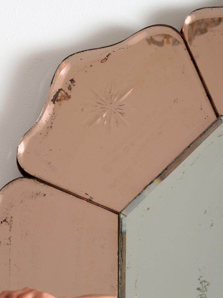 Original Art Deco Flower Shaped Mirror Rose Glass Tinted Plates, France ...