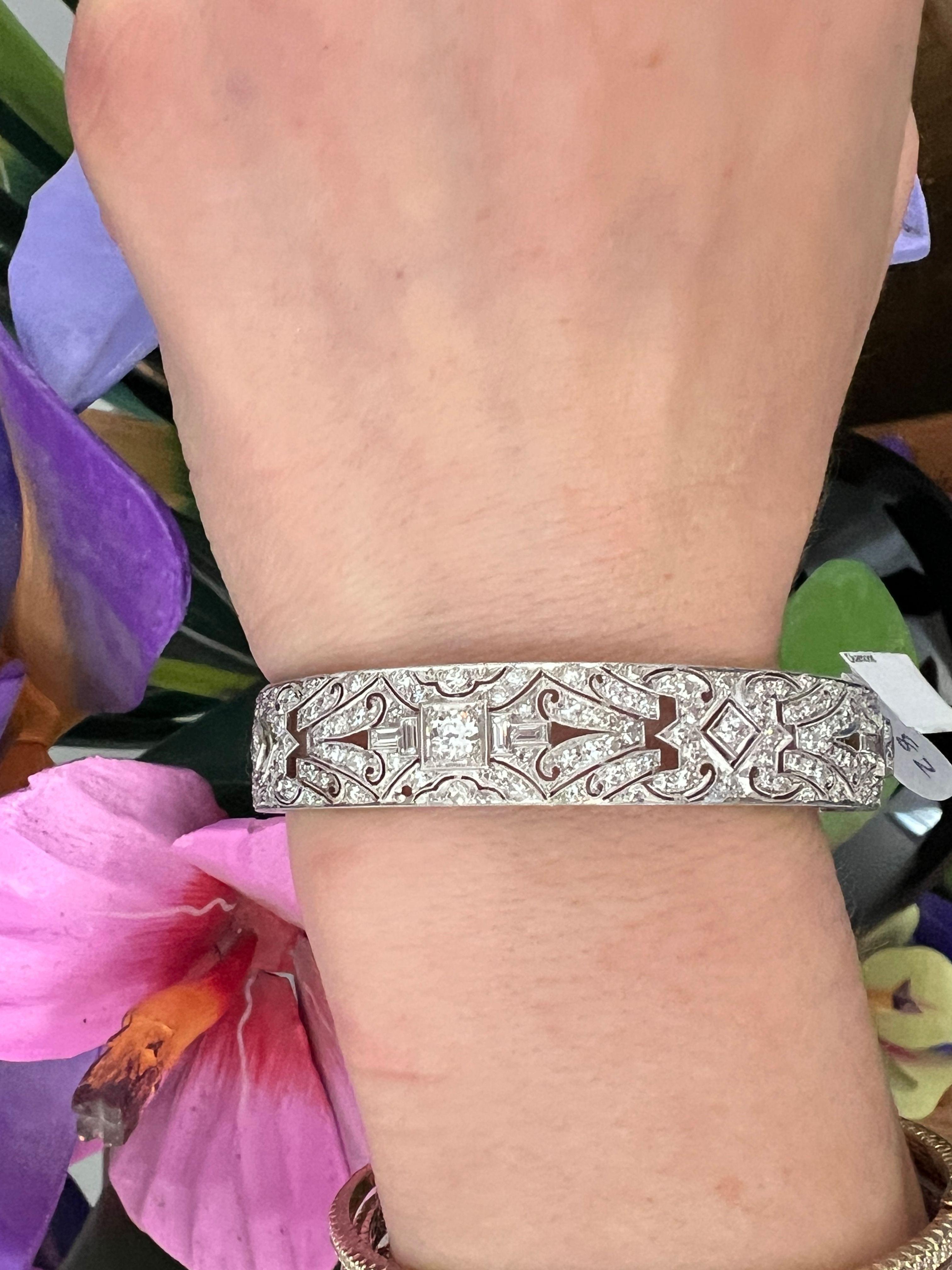 Art Deco Platinum Diamond Bangle Bracelet For Sale at 1stDibs