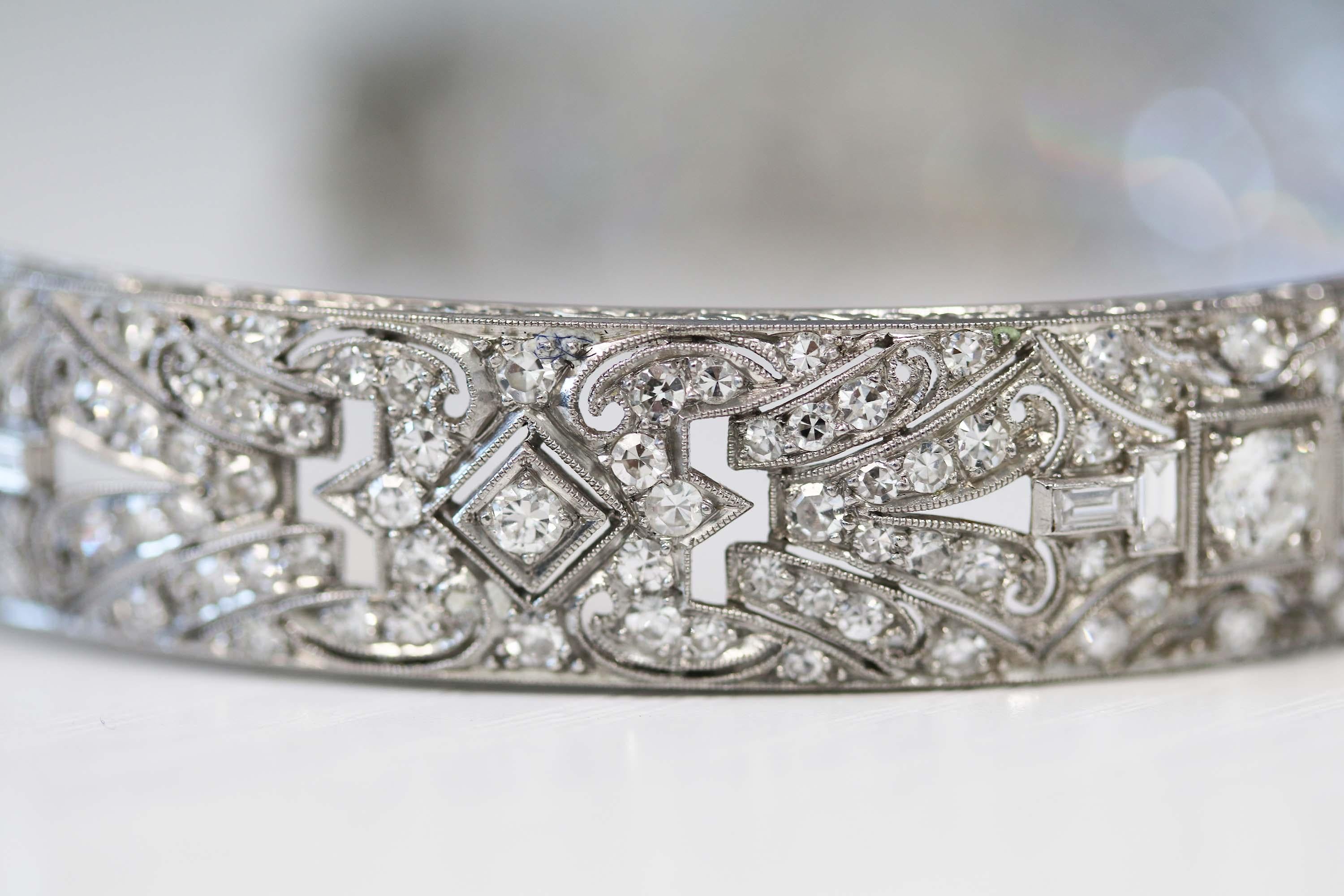 Art Deco Platinum Diamond Bangle Bracelet For Sale at 1stDibs