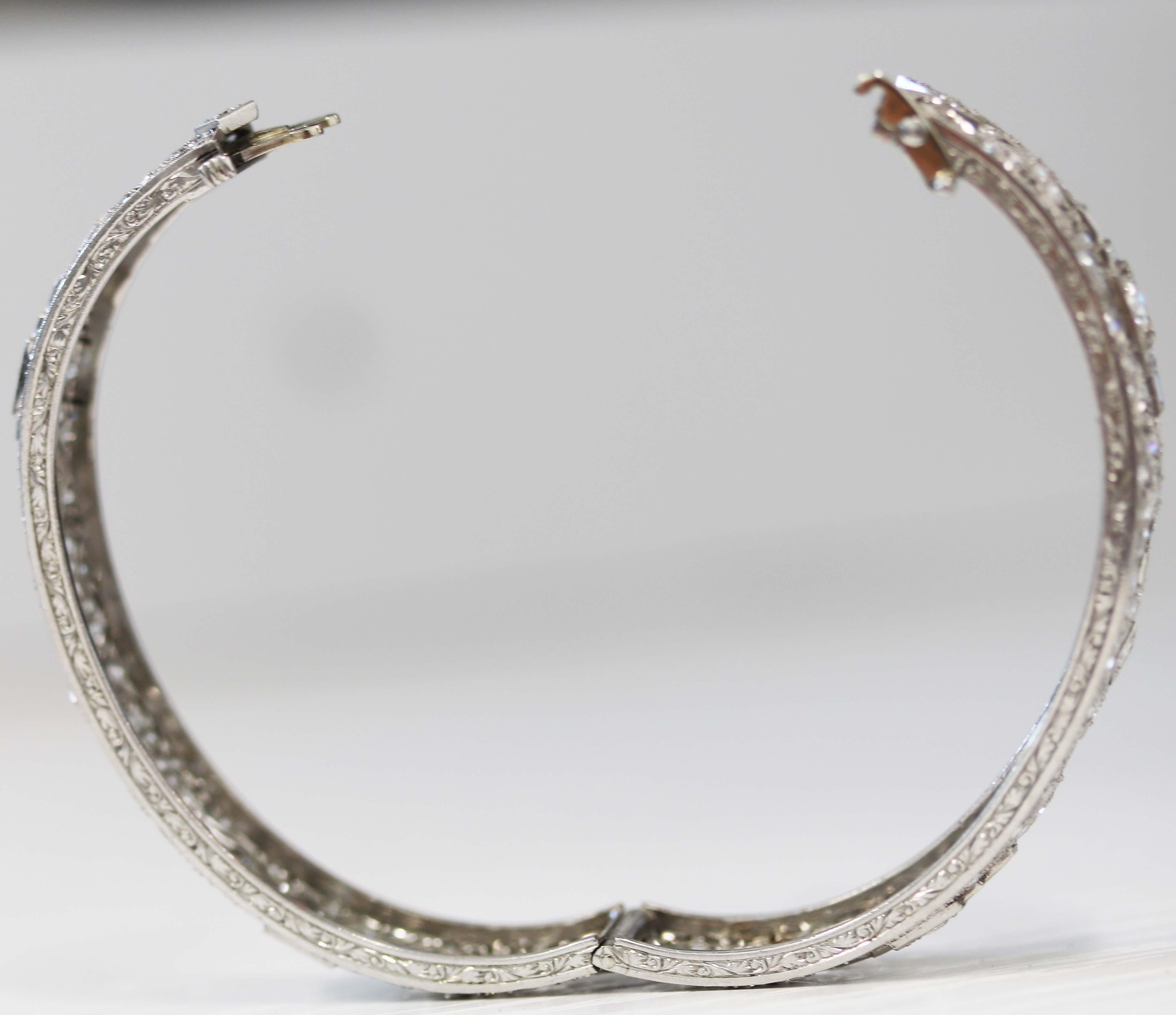Art Deco Platinum Diamond Bangle Bracelet For Sale at 1stDibs