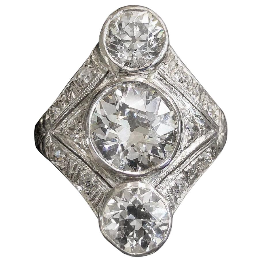 .35 Carat Diamond Art Deco Platinum Three-Stone Engagement Ring For ...