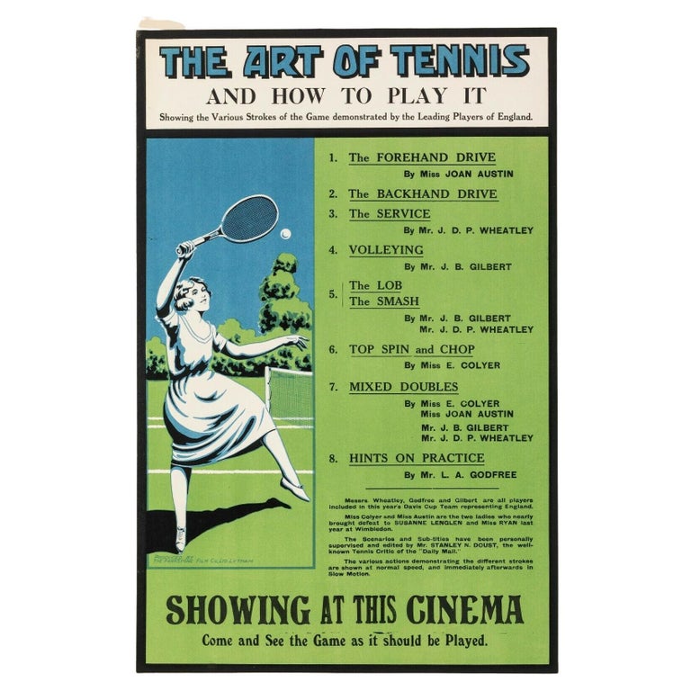 Original Art Deco Sport Poster, Art of Tennis, Wimbledon, Film, 1920 ...