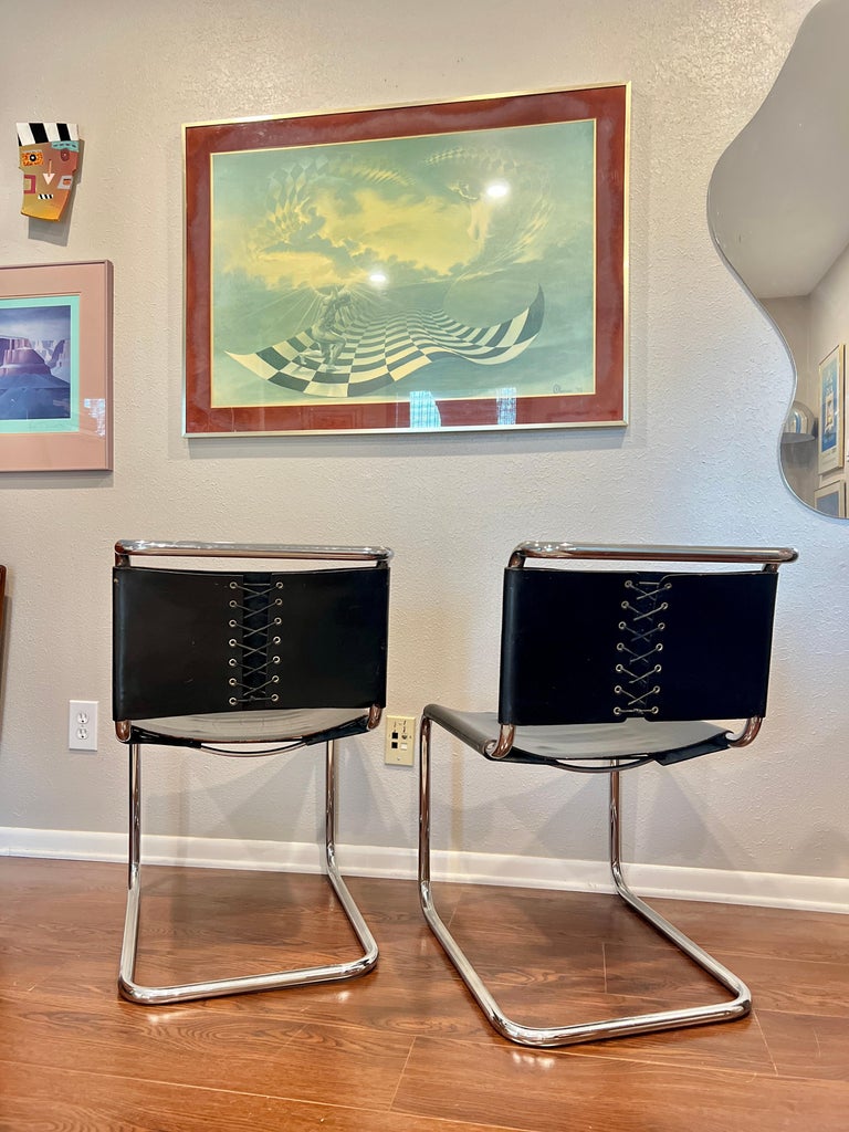 Original Black Leather Pair of Gavina B33 Chairs by Marcel Breuer with ...