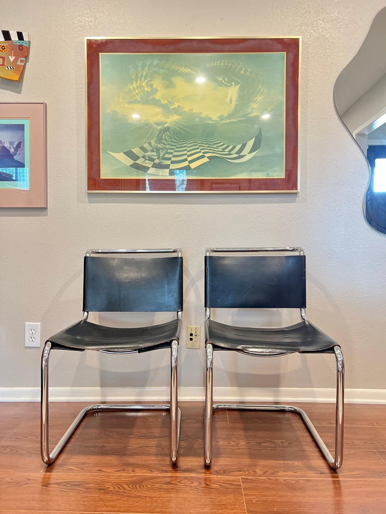 Original Black Leather Pair of Gavina B33 Chairs by Marcel Breuer with ...