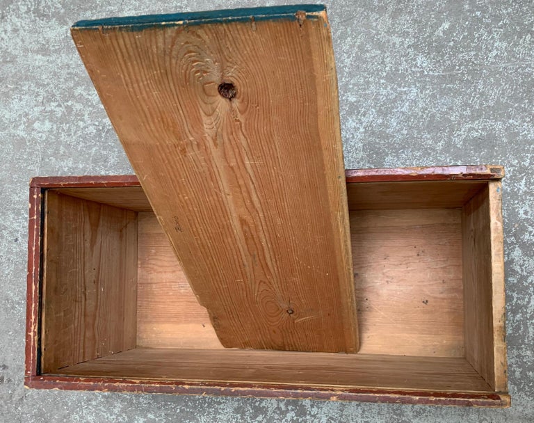 Original Blue and Red Painted Swedish Bridal Folk Art Box Dated 1852 at ...