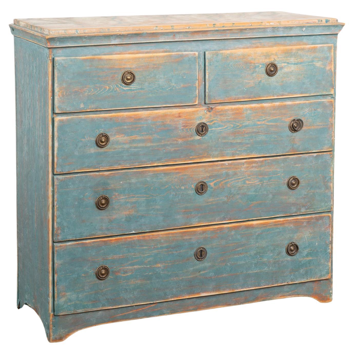 Original Blue Painted Swedish Pine Chest of drawers, circa 1800-20 For ...