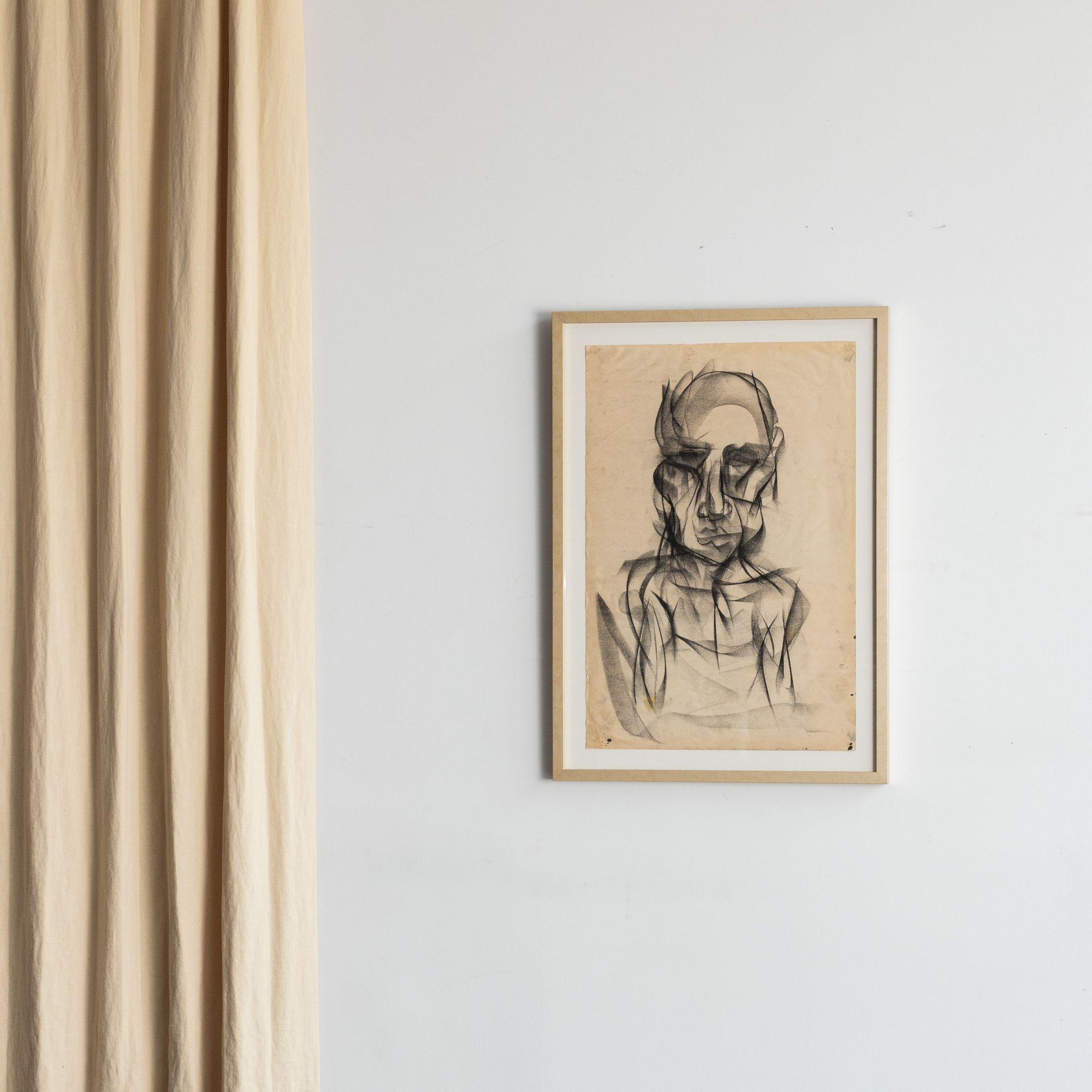 Original Brutalist Drawing "Portrait 23" by Kevin McLean in Charcoal ...