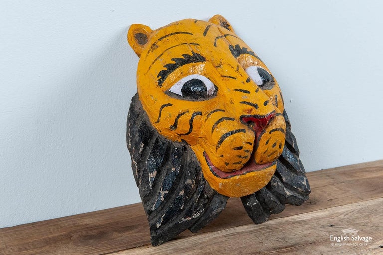 Original Carved Wooden Indian Tiger Mask, 20th Century For Sale at 1stDibs