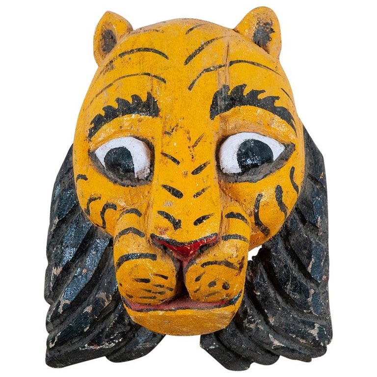 Original Carved Wooden Indian Tiger Mask, 20th Century For Sale at 1stDibs
