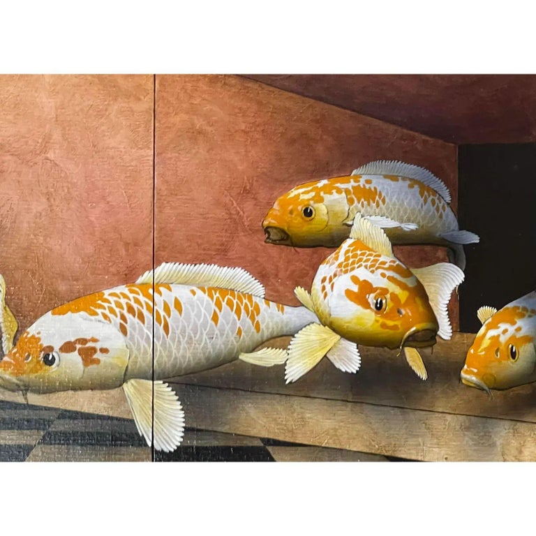 Original Charley Brown Surrealist Koi Fish Oil Painting, 1990s For Sale ...