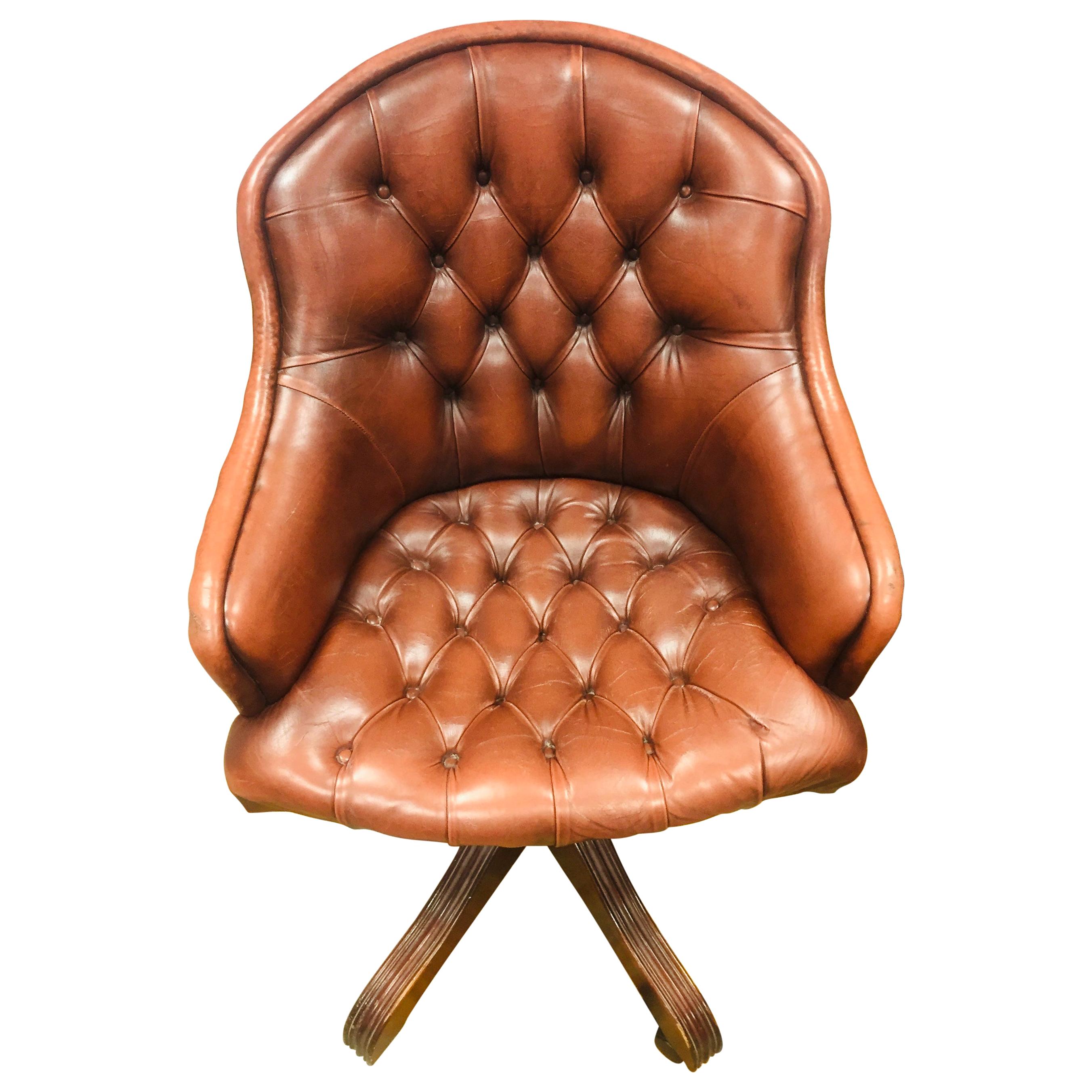 Original Chesterfield Brown Leather Directors Captains Chair, Brand ...