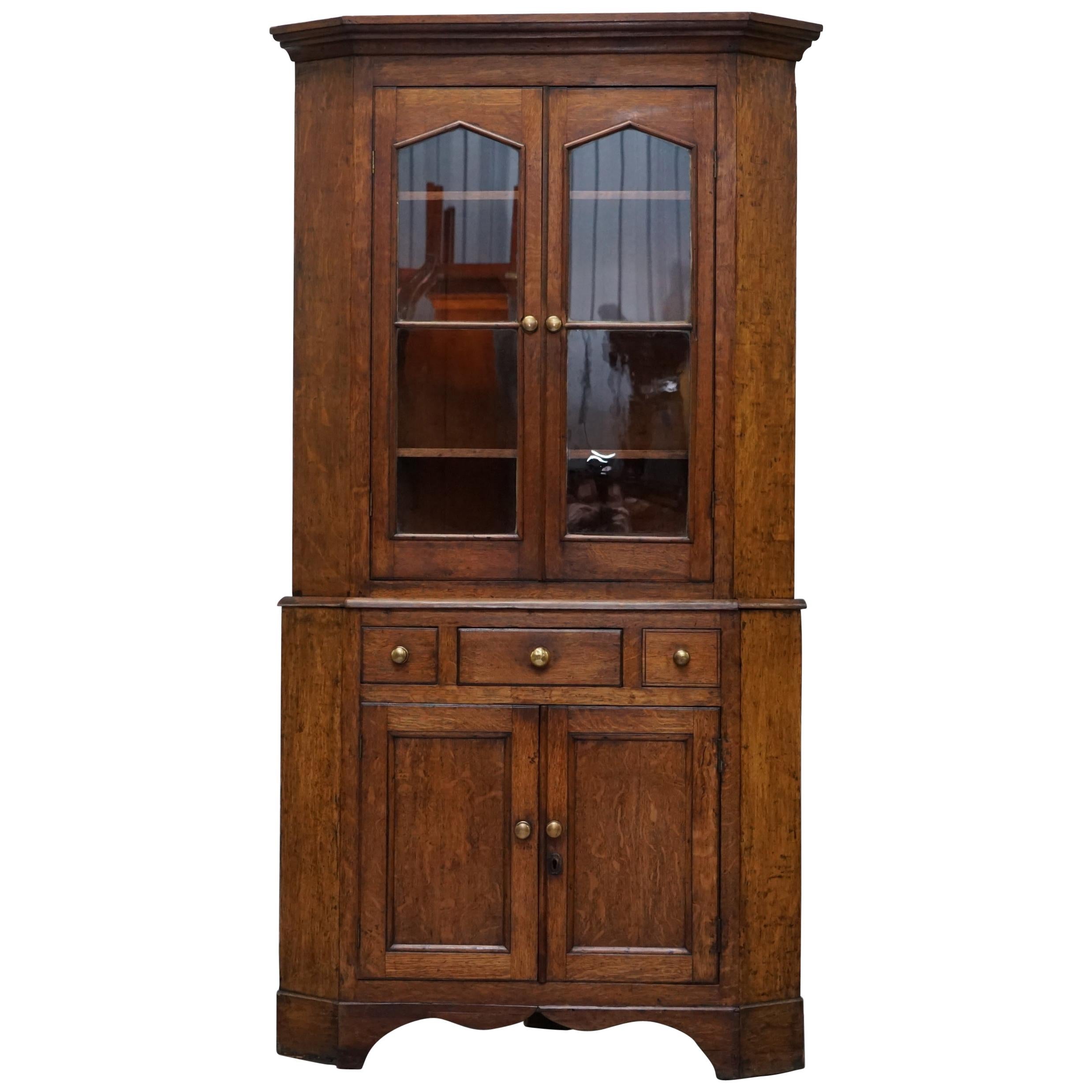 Unusual Antique Oak Corner Bookcase at 1stDibs