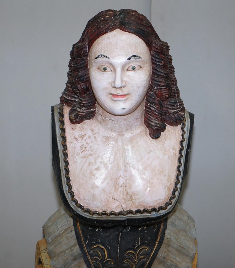 Original circa 1900 Hand Painted Ships Bust Herm Statue Sculpture Solid ...