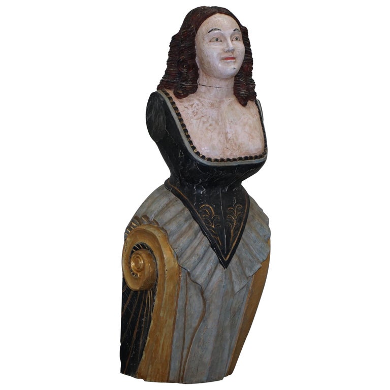 Original circa 1900 Hand Painted Ships Bust Herm Statue Sculpture Solid ...