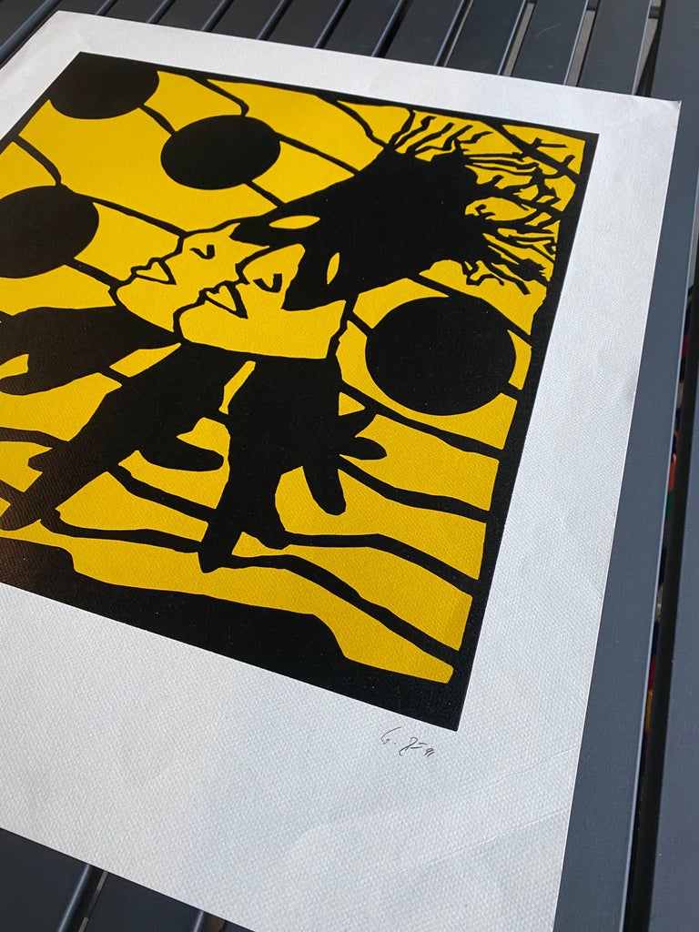 Original Color Linocut by Werner Büttner "Nachleben" in Yellow and ...