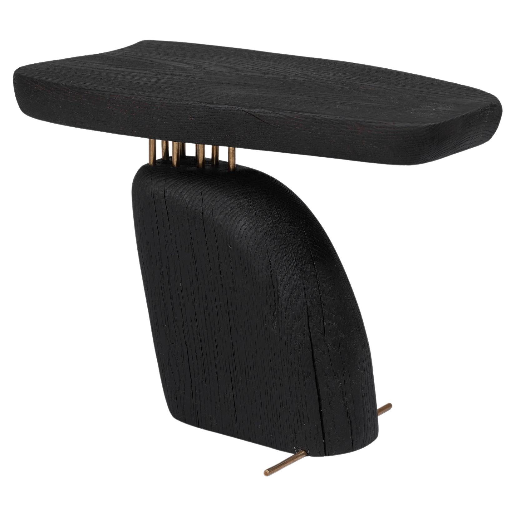 Original Contemporary Design, Burnt Oak with Brass, Unique Side Table, Logniture For Sale at 1stDibs