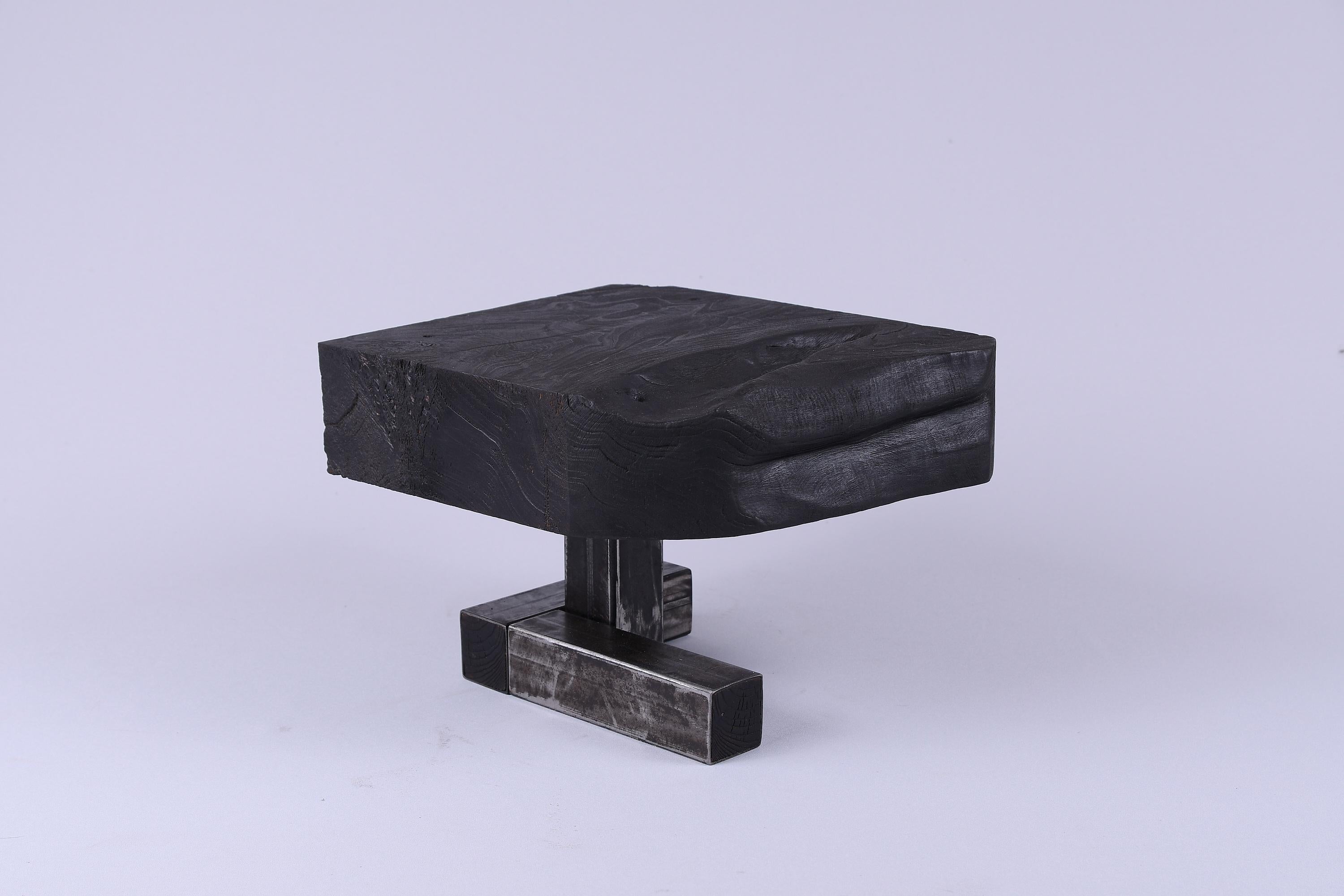 Original Contemporary Design, Burnt Oak with Steel, Unique Side Table ...
