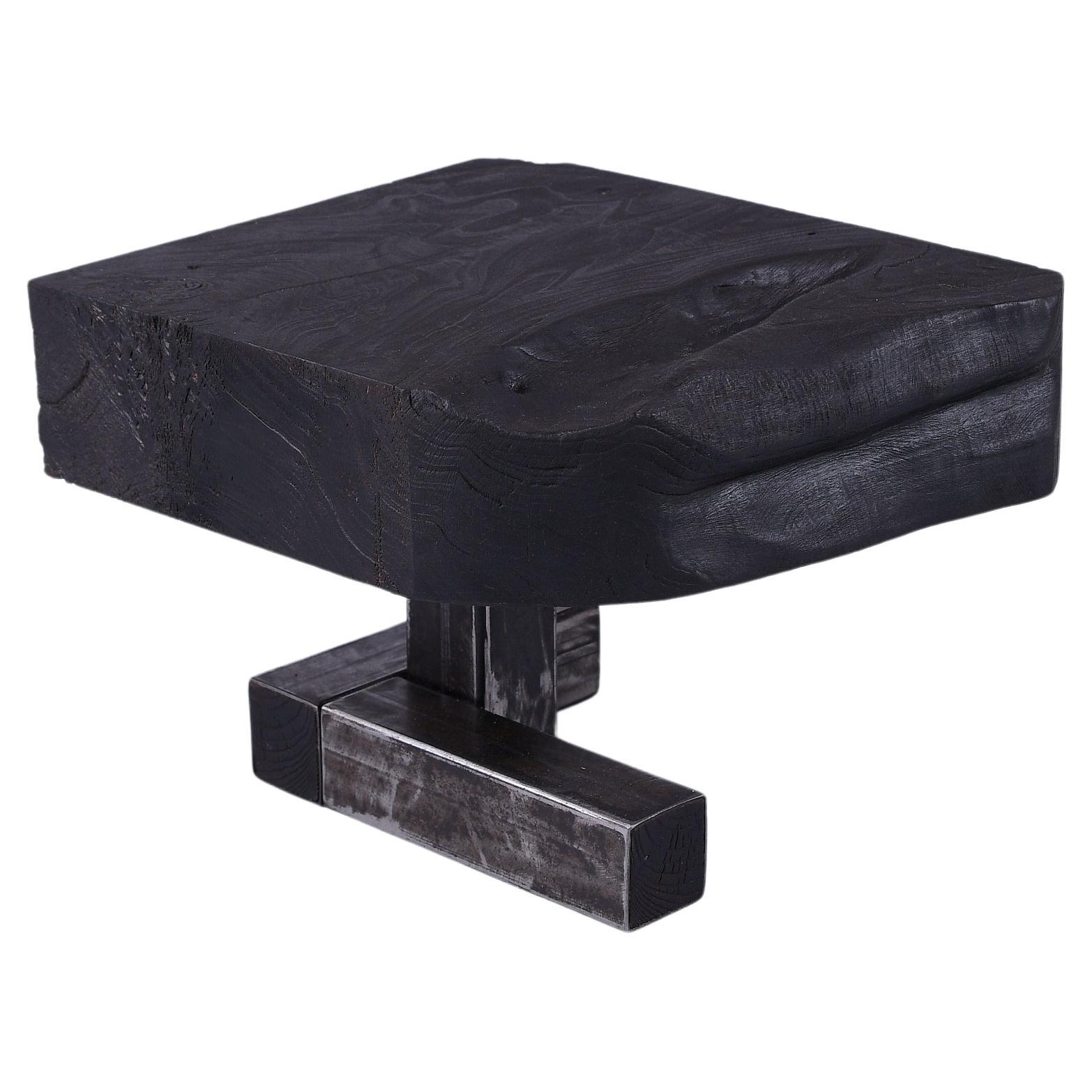 Original Contemporary Design, Burnt Oak with Steel, Unique Side Table ...