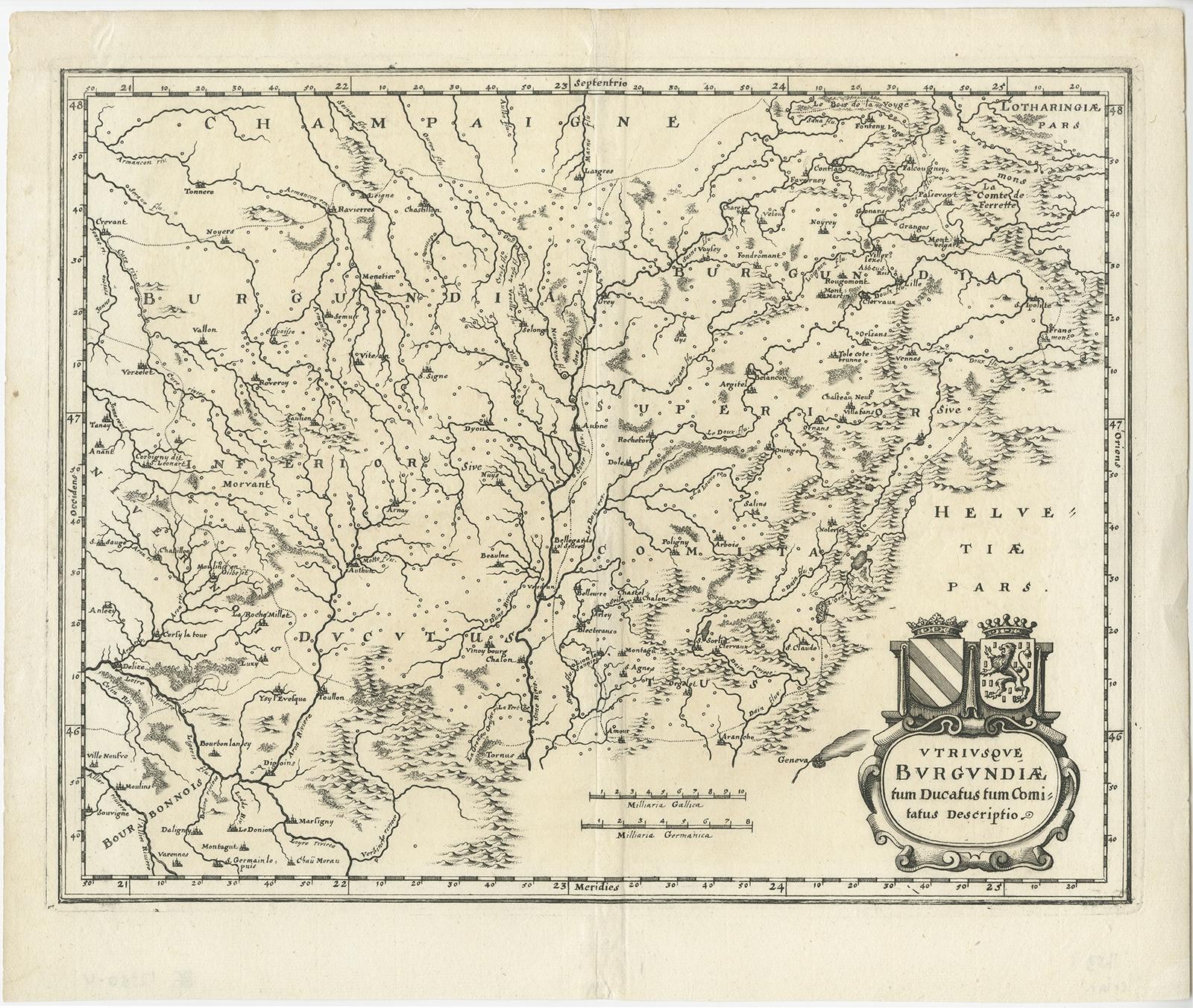 Original Copper Engraved Antique Map of the Burgundy Region of France ...