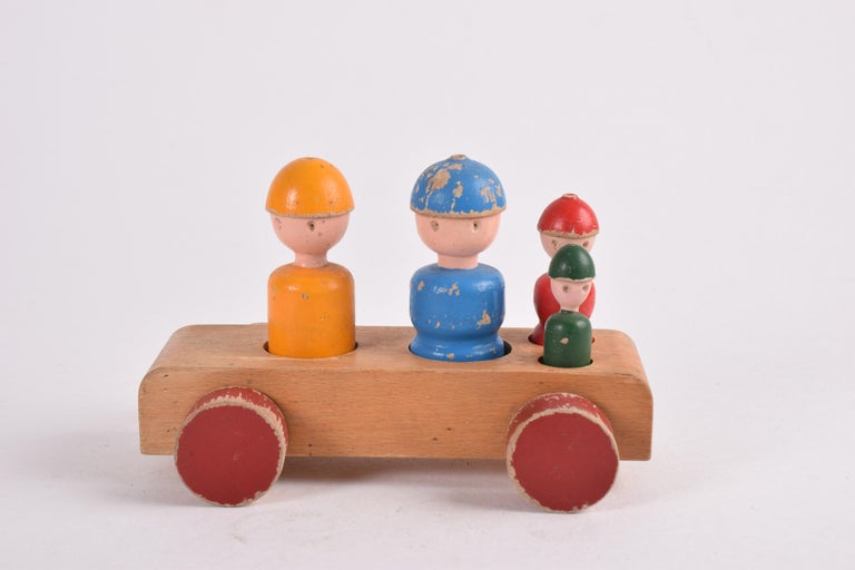 Original Danish Kay Bojesen Toy Wagon "Family Trip", Colorful Beech ...