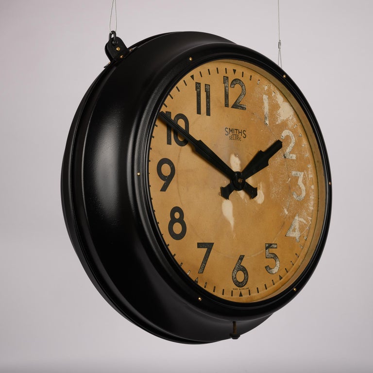 Original Double Sided Metal Industrial Station Clock by Smiths at 1stDibs